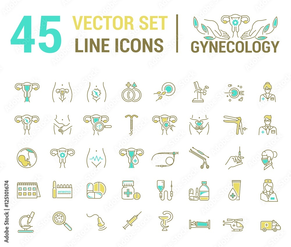 Vector set of icons. Gynecology, gynecological problem and disease. A ...