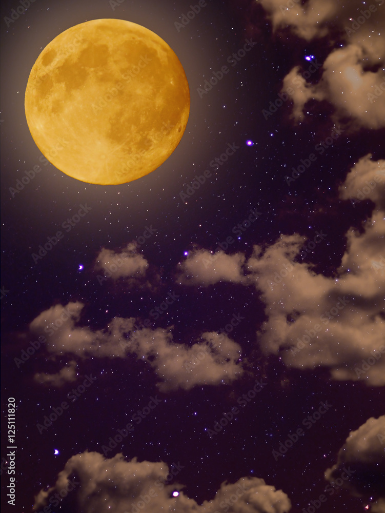 Full yellow moon with star at dark clouds night sky background Stock ...