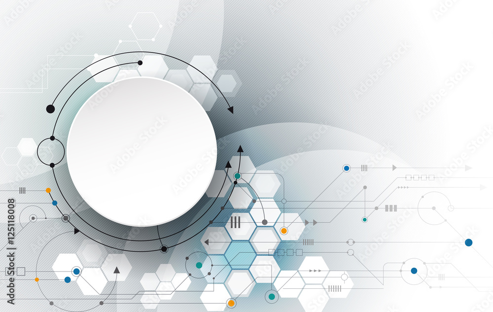 Vector Abstract futuristic, 3d white paper circle label and circuit ...