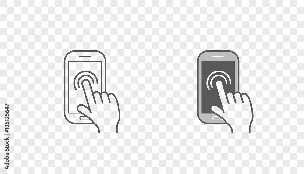 Set of Icons with Hands Holding Smart Device with Gestures Stock Vector ...