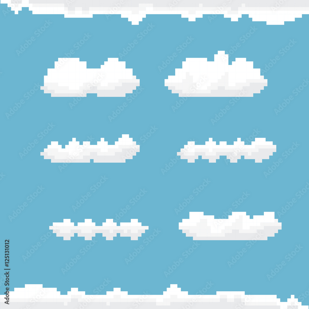 vector sky with clouds pixel art background. Stock Vector | Adobe Stock