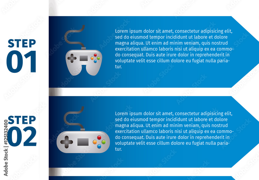 Video Game Infographic with Gradient Arrow Tabs and Controller Icons ...