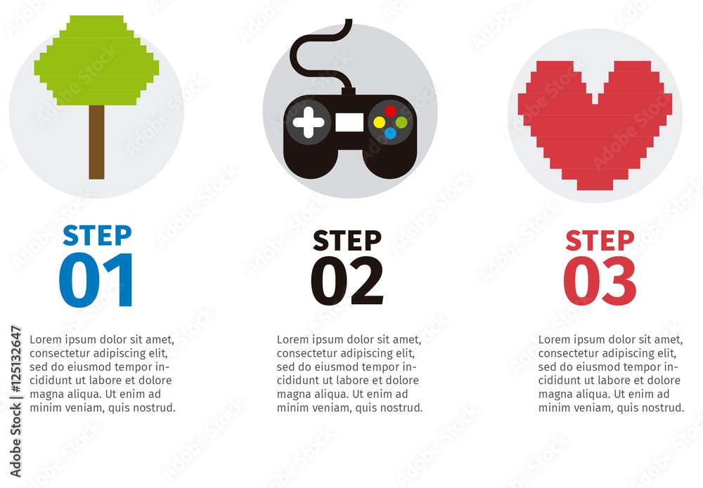 Video Game Data Infographic with Pixelated Pictogram Icons 4 Stock ...