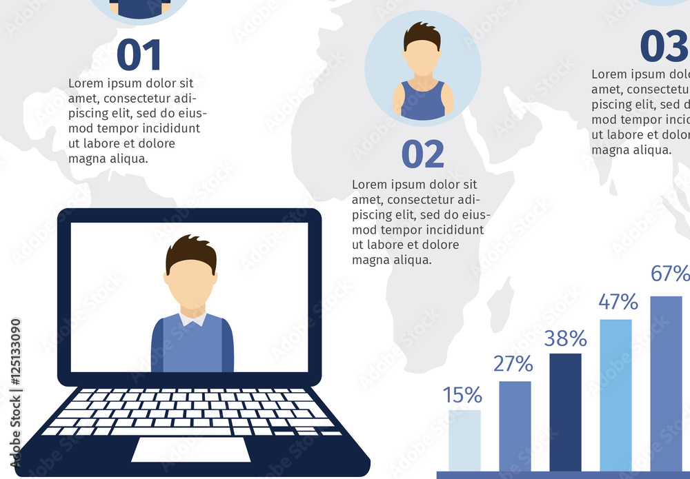 Social Network Data Infographic with Laptop and World Map Elements 2 ...