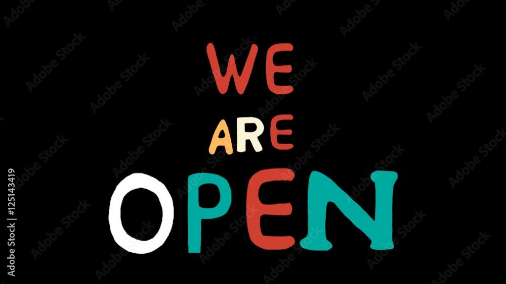 We are open restaurant sign cartoon style animation with transparent ...