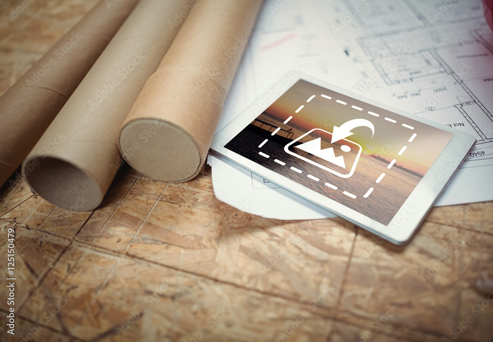 Blueprints and Tablet Mockup Stock Template | Adobe Stock