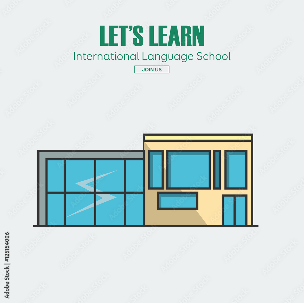 Modern public or private academy or university building, flat school ...