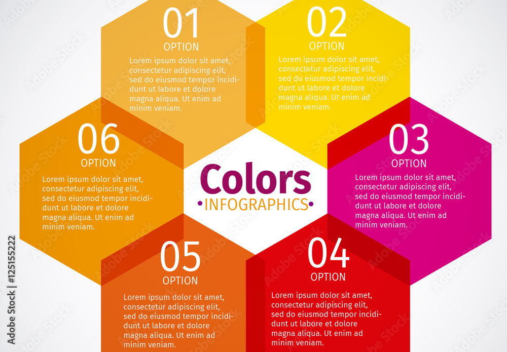 Bright Warm Tone Overlapping Hexagonal Tiles Infographic Stock Template ...