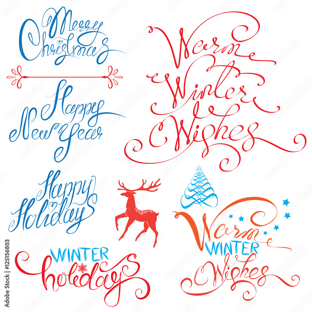 Collection of Merry Christmas and Happy New Year calligraphy han Stock ...