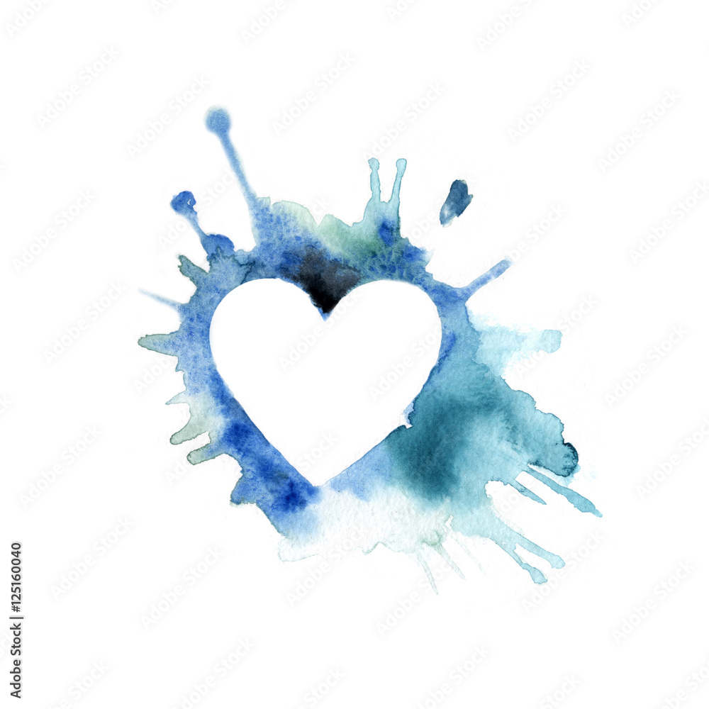 Abstract hand-drawn watercolor blue heart Stock Illustration | Adobe Stock