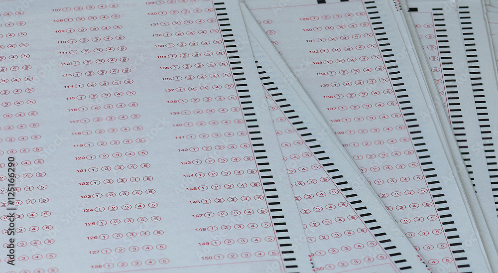 answer sheet, test score sheet for exam with answers in educatio Stock ...