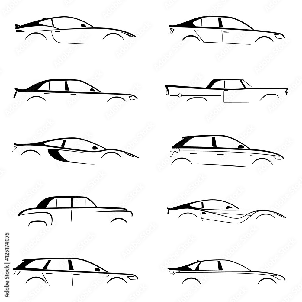 Set black car silhouette on white background. Vector collection. Stock ...