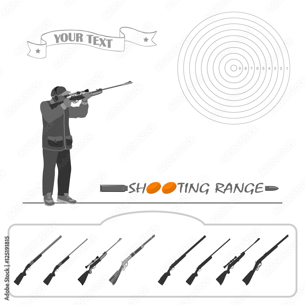 The man is standing with a rifle and shoot at the target. rifle ...