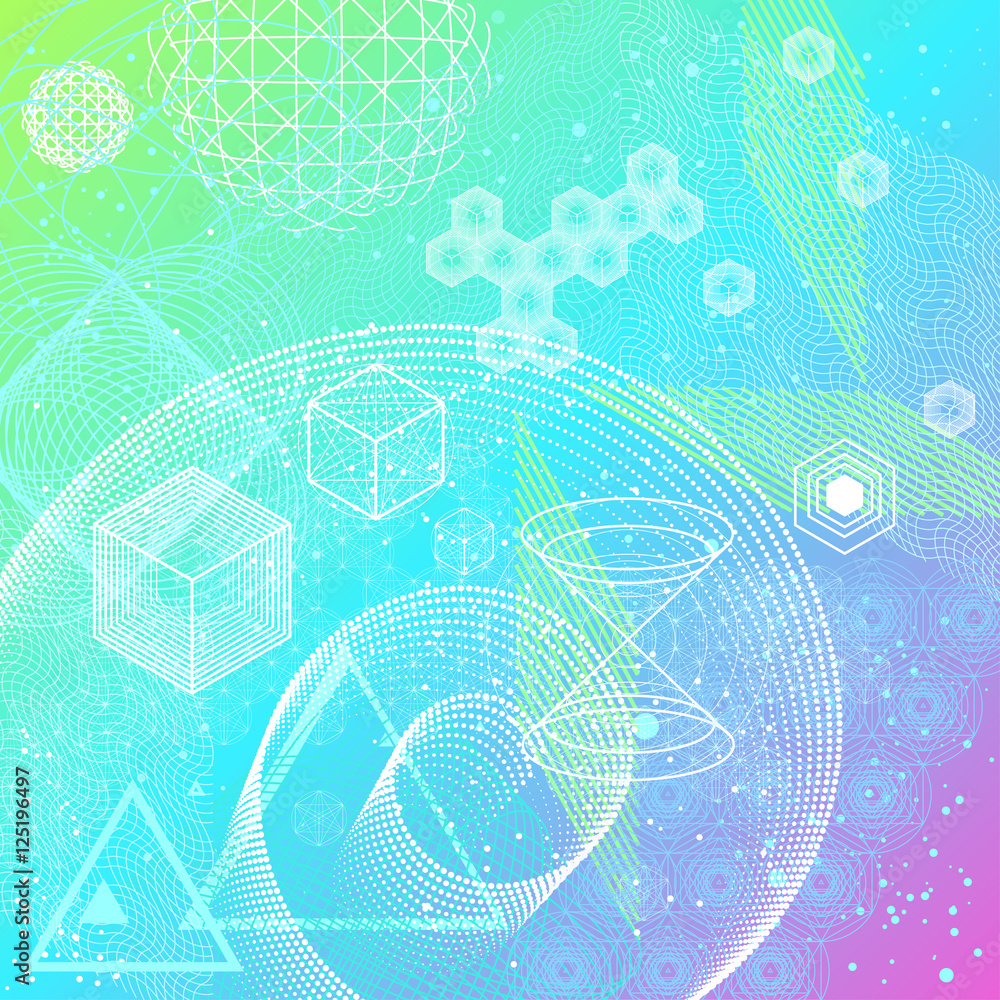 The science and mathematics abstract background with circles, cube ...