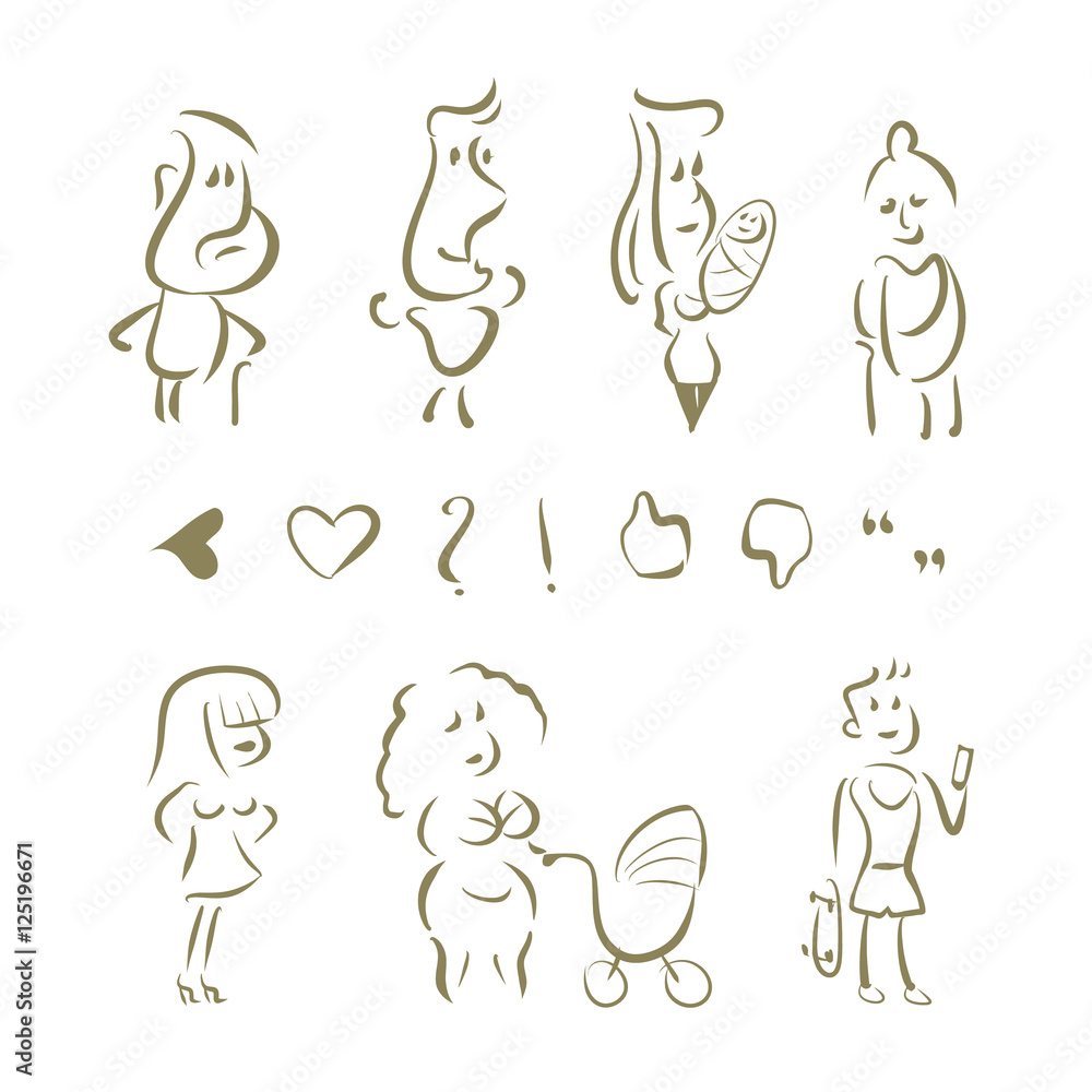 Vector set of characters in outline style Stock Vector | Adobe Stock