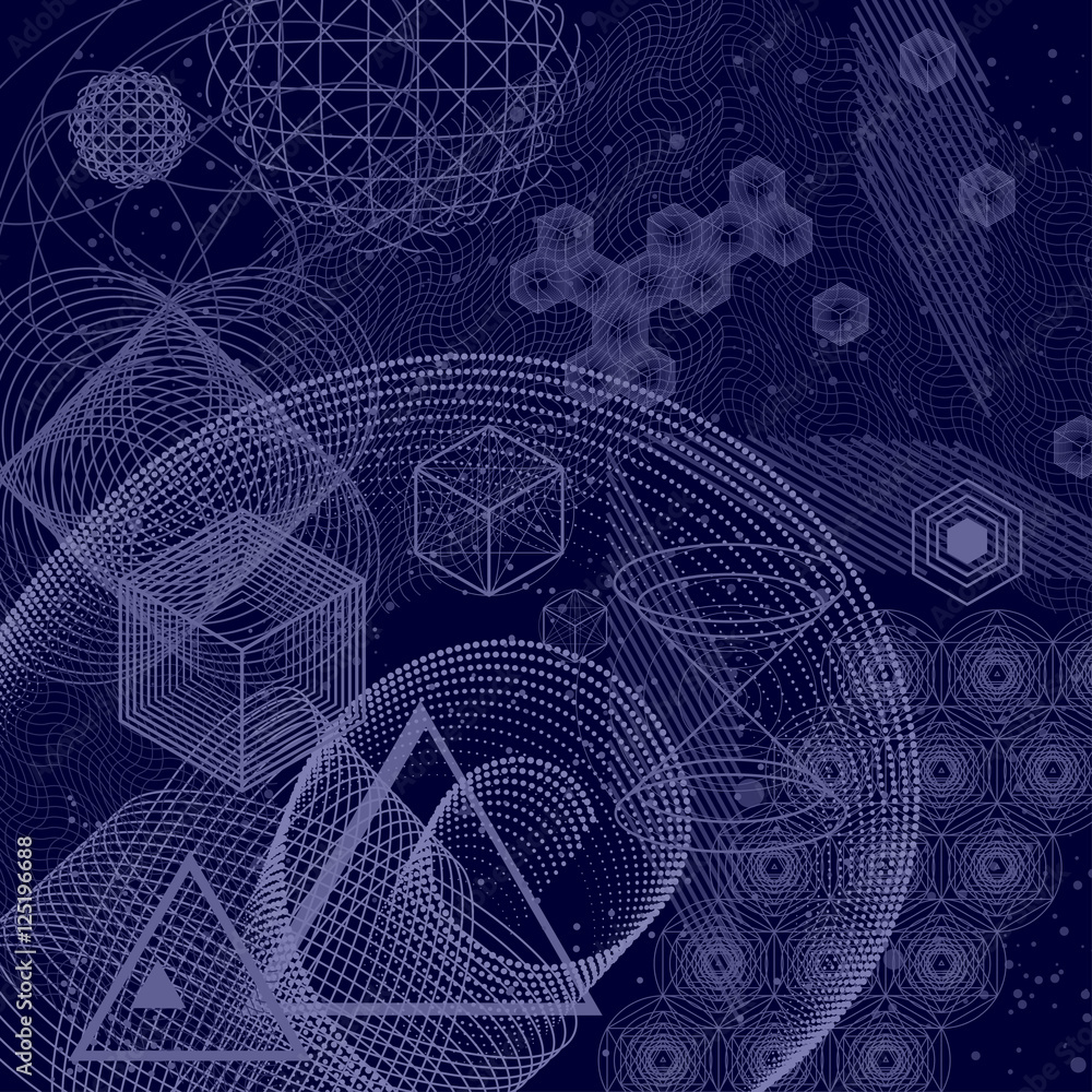 The science and mathematics abstract background with circles, cube ...