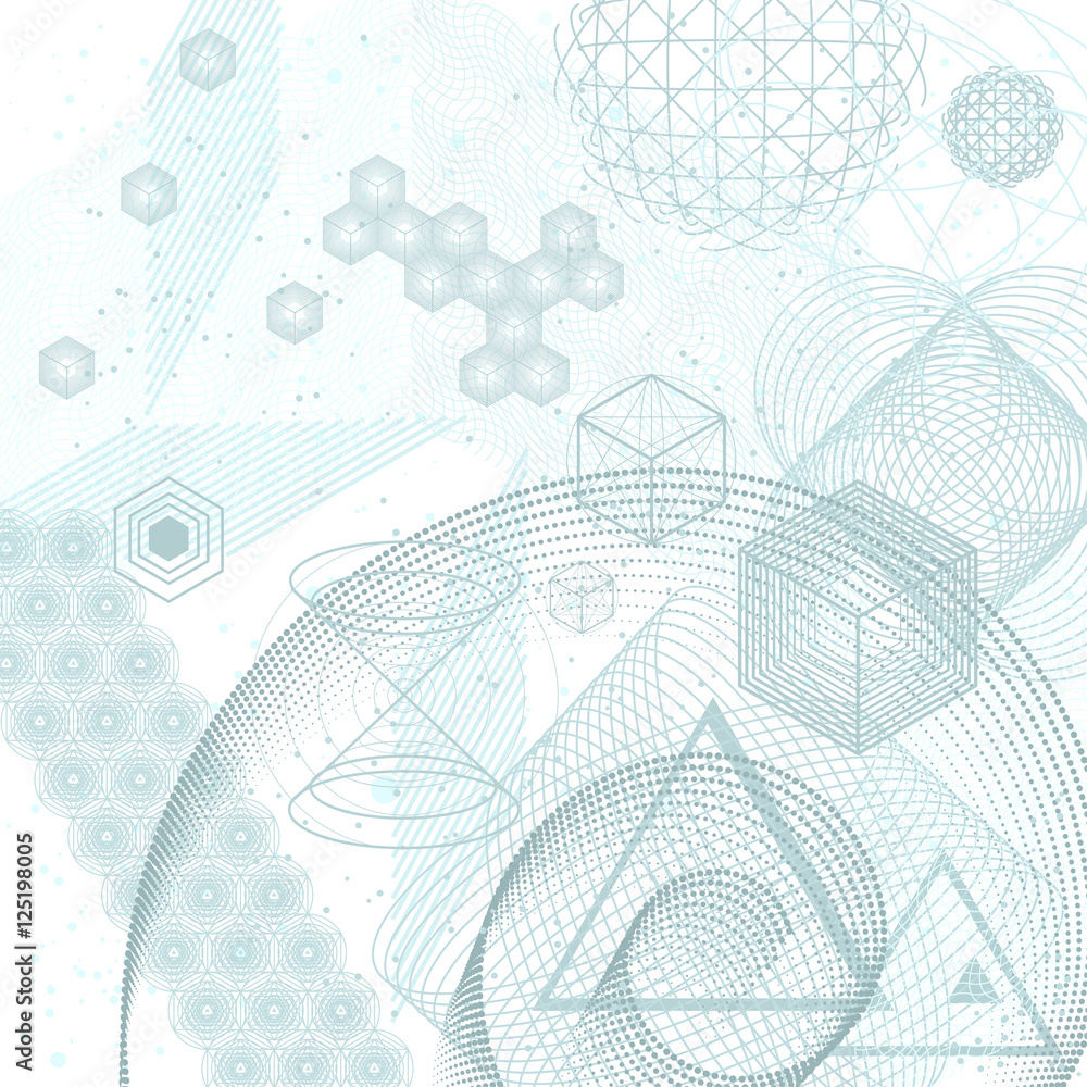 The science and mathematics abstract background with circles, cube ...