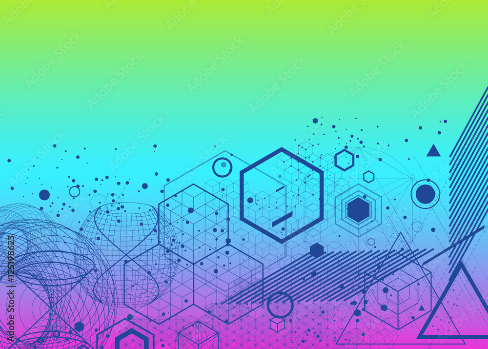 The science and mathematics abstract background with circles, cube ...