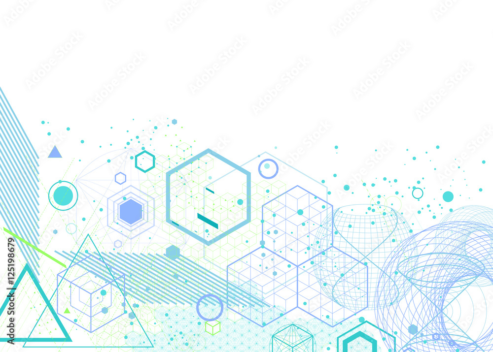 The science and mathematics abstract background with circles, cube ...
