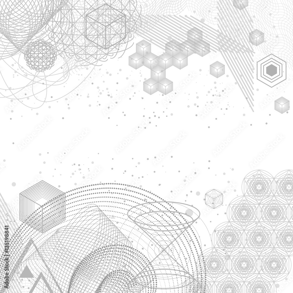 The science and mathematics abstract background with circles, cube ...