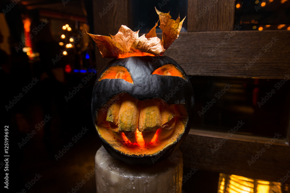 Scary Halloween pumpkin with big smile/Black Halloween pumpkin with big ...