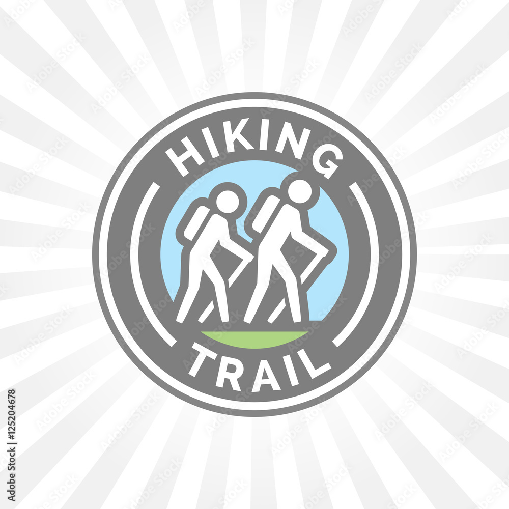 Outdoor hiking trail symbol with hikers icon. Vector illustration ...