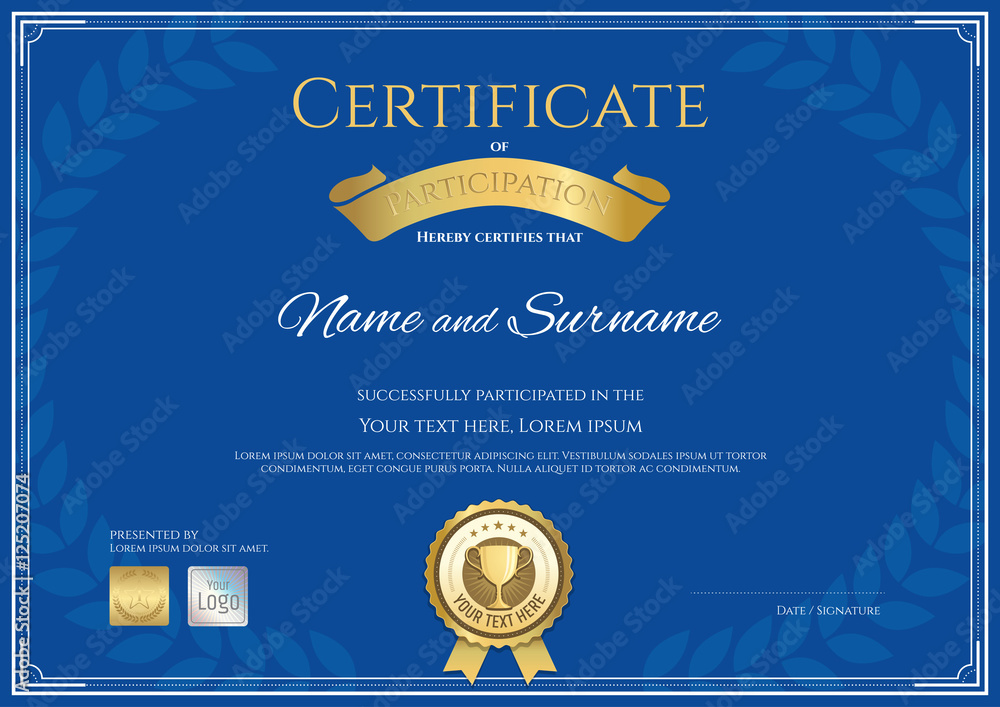 Certificate of participation template in blue theme with award l Stock ...