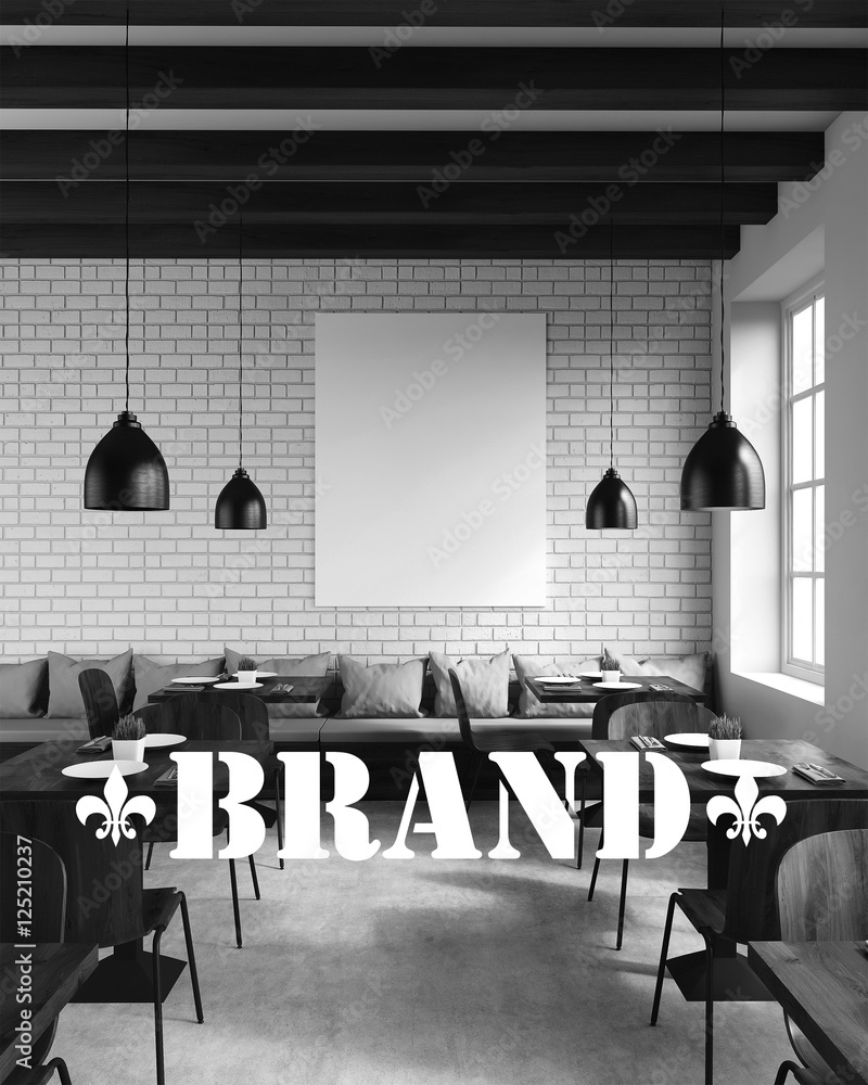 Bar interior with vertical poster and beams Stock Photo | Adobe Stock