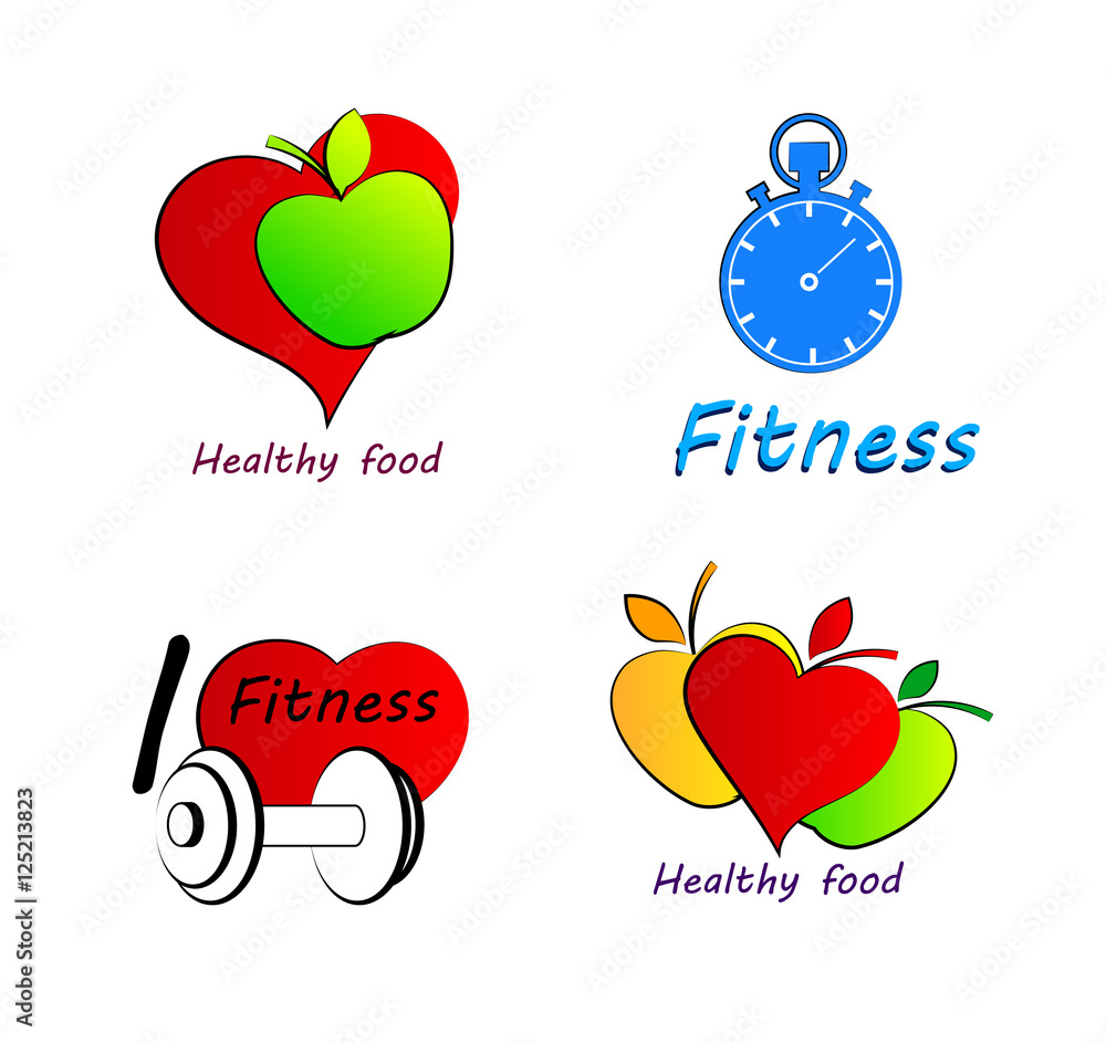 Set Wellness symbols. Healthy food and fitness. Stock Vector | Adobe Stock