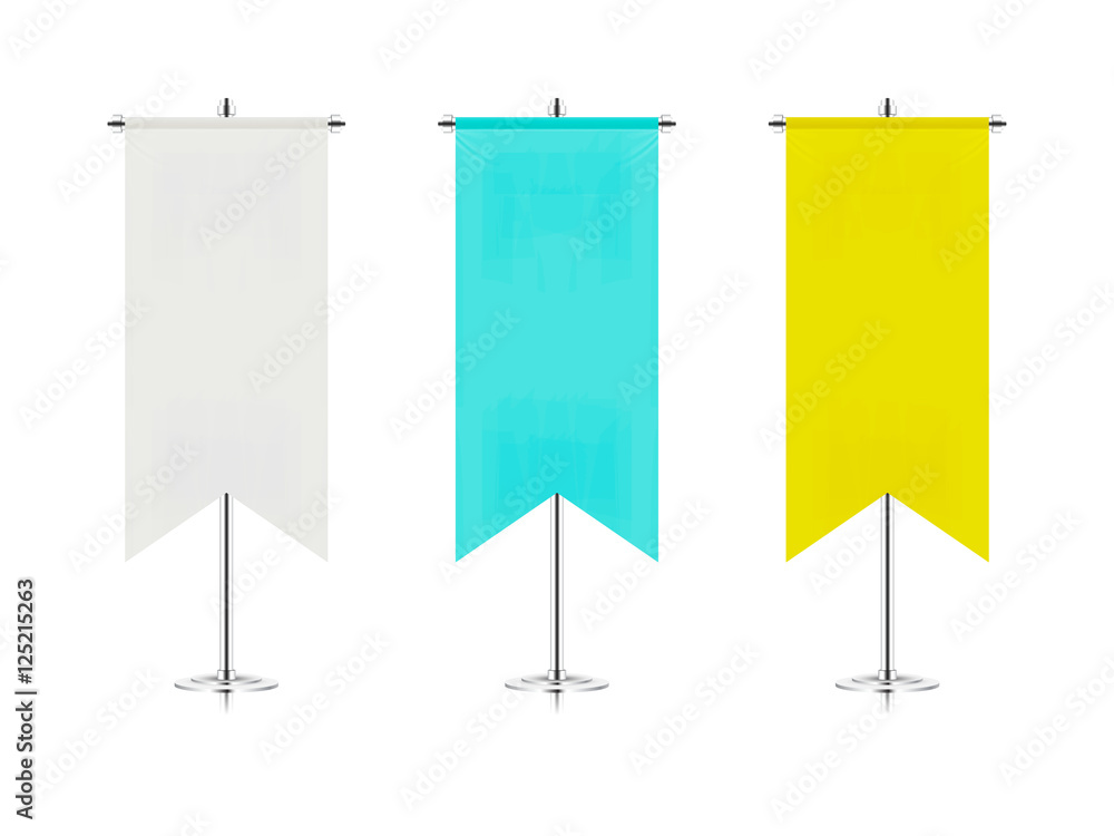 set of colorful vector realistic table desk flags. pennant style flags ...