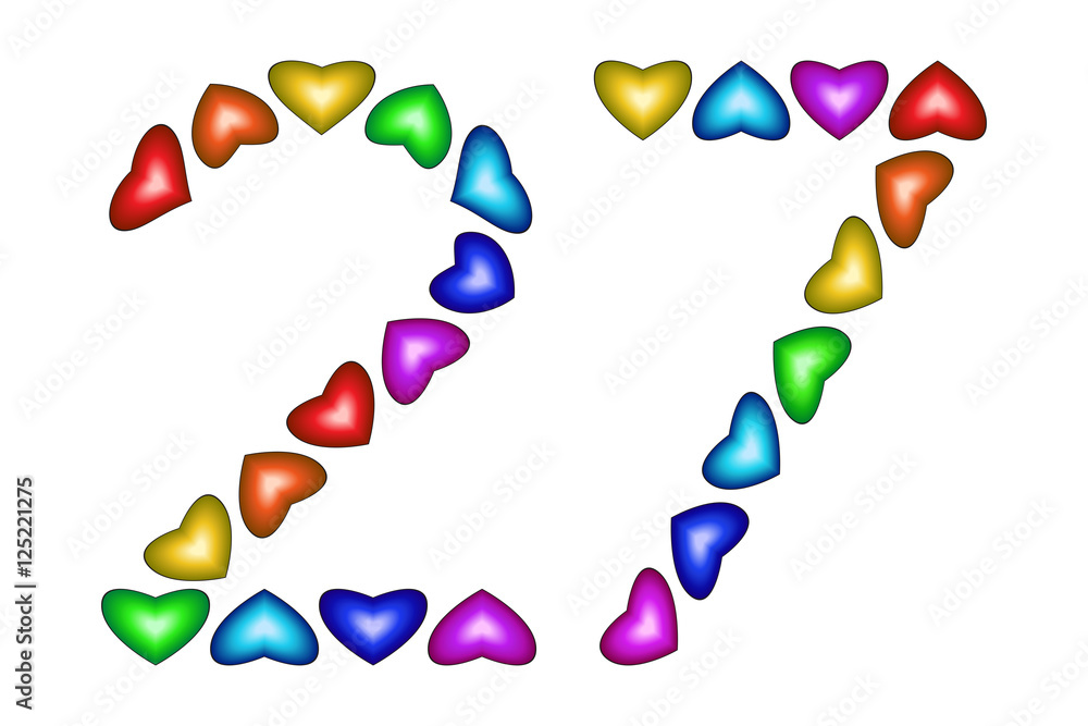 Number 27 twenty seven of colorful hearts on white Stock Vector | Adobe ...