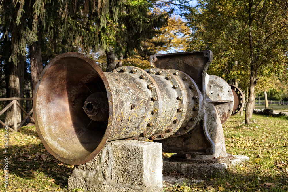 vecchia idrovora in esposizione Stock Photo | Adobe Stock