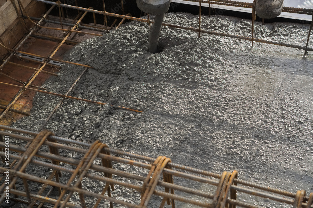 Reinforced concrete engineering construction with rebar and formwork ...