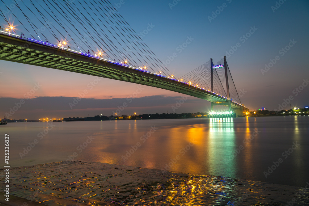 Vidyasagar bridge (setu) on river Ganges at sunset. Also known as the ...