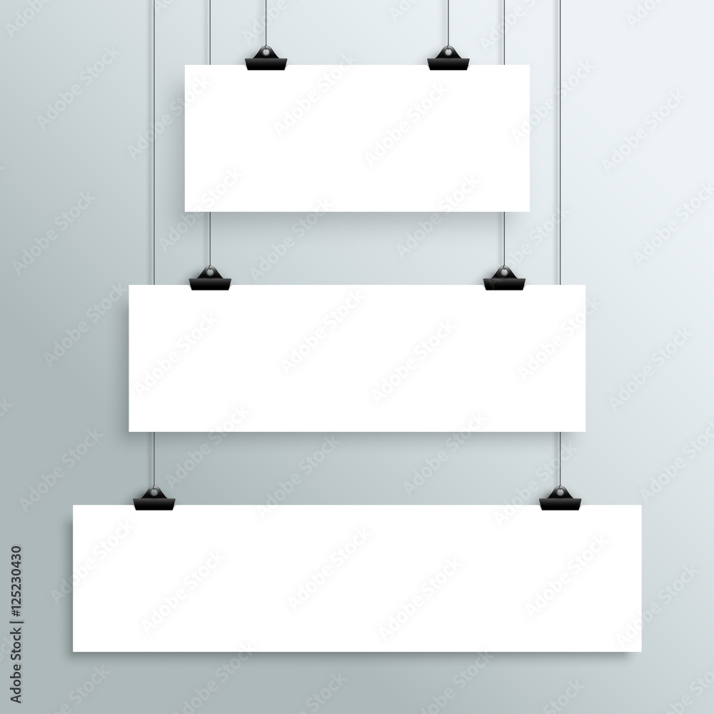3 Vector Hanging Blank White Banners From Clips Stock Vector | Adobe Stock