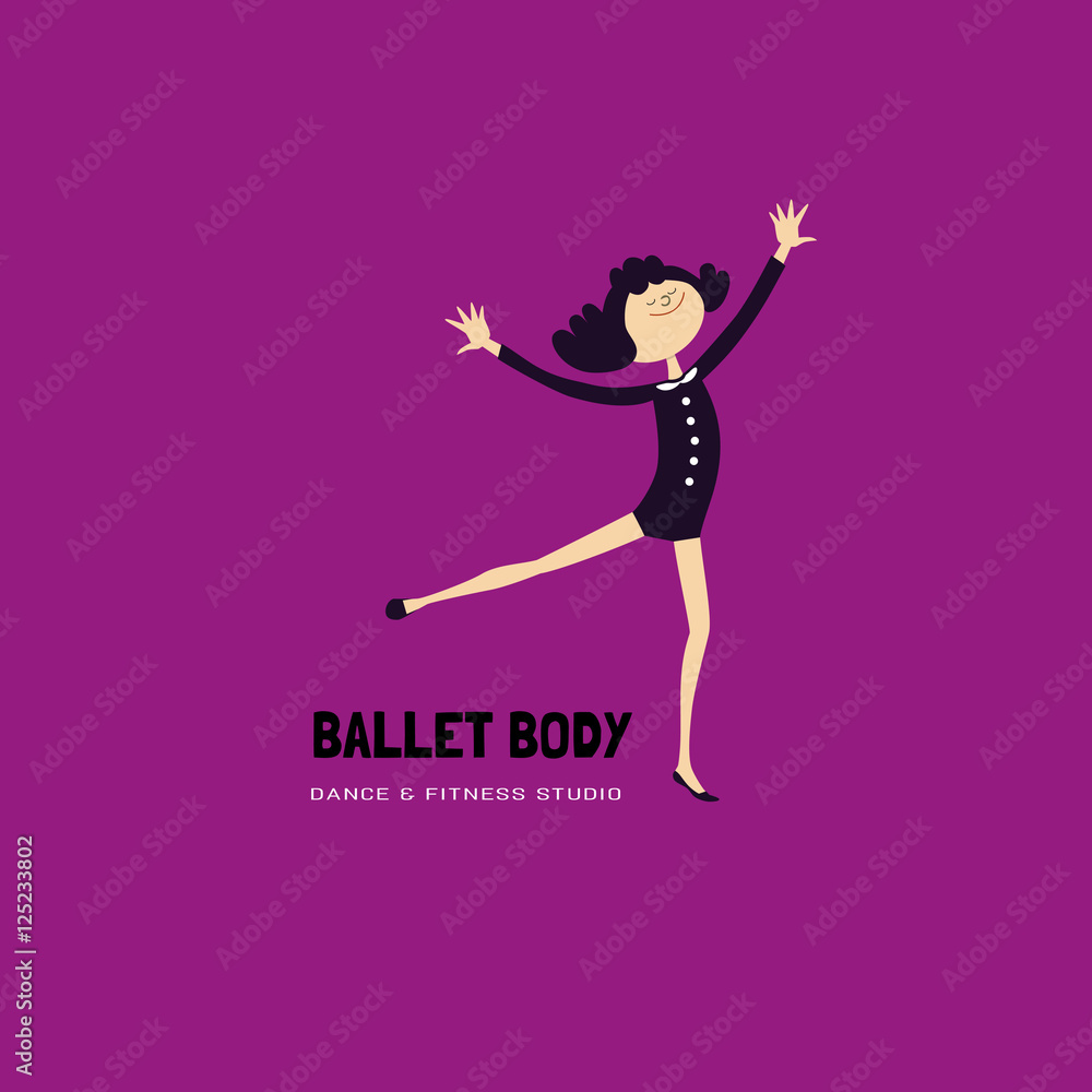 Dance icon concept. Modern Ballet studio logo design template. Cartoon ...