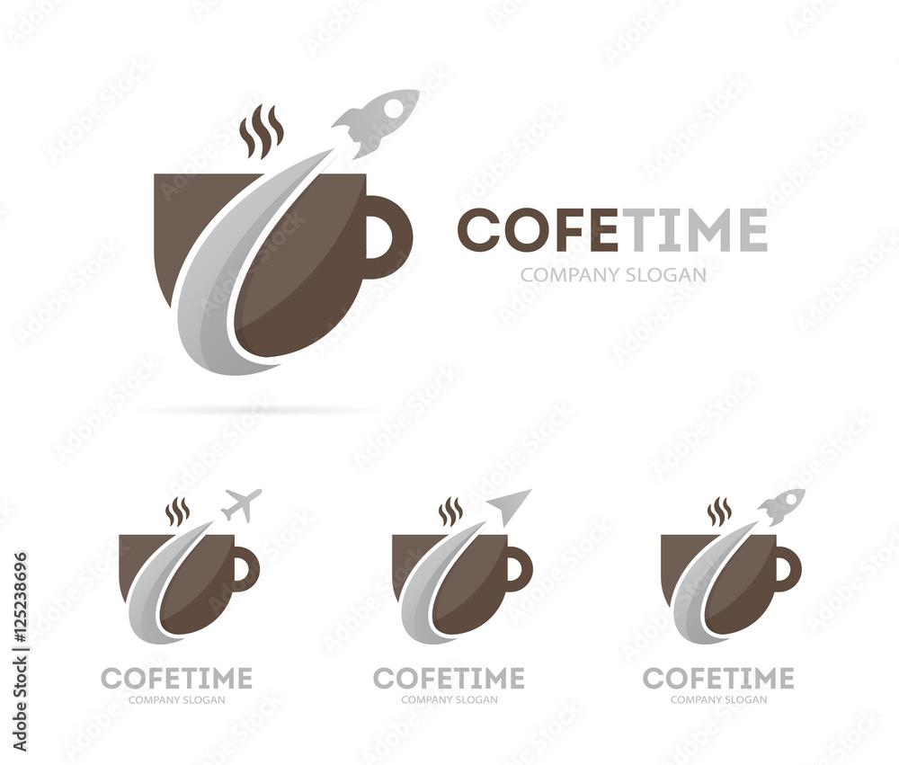 Vector of rocket and coffee logo combination. Airplane and coffeehouse ...
