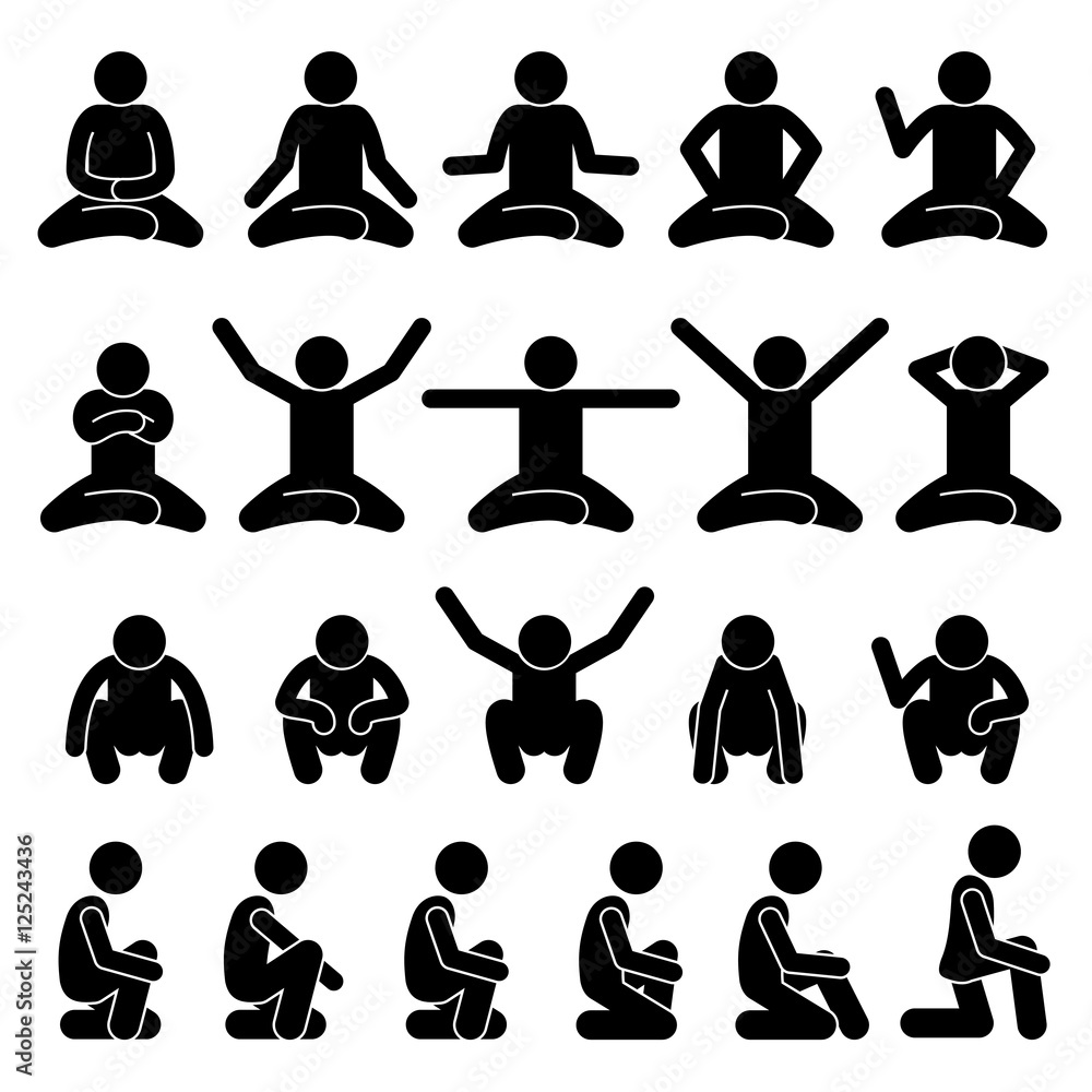 Human Man People Sitting and Squatting on the Floor Poses Postures ...