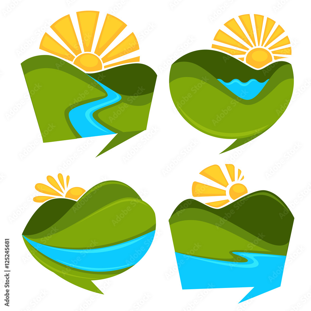 vector collection of lovely landscape and nature symbols and ico Stock ...