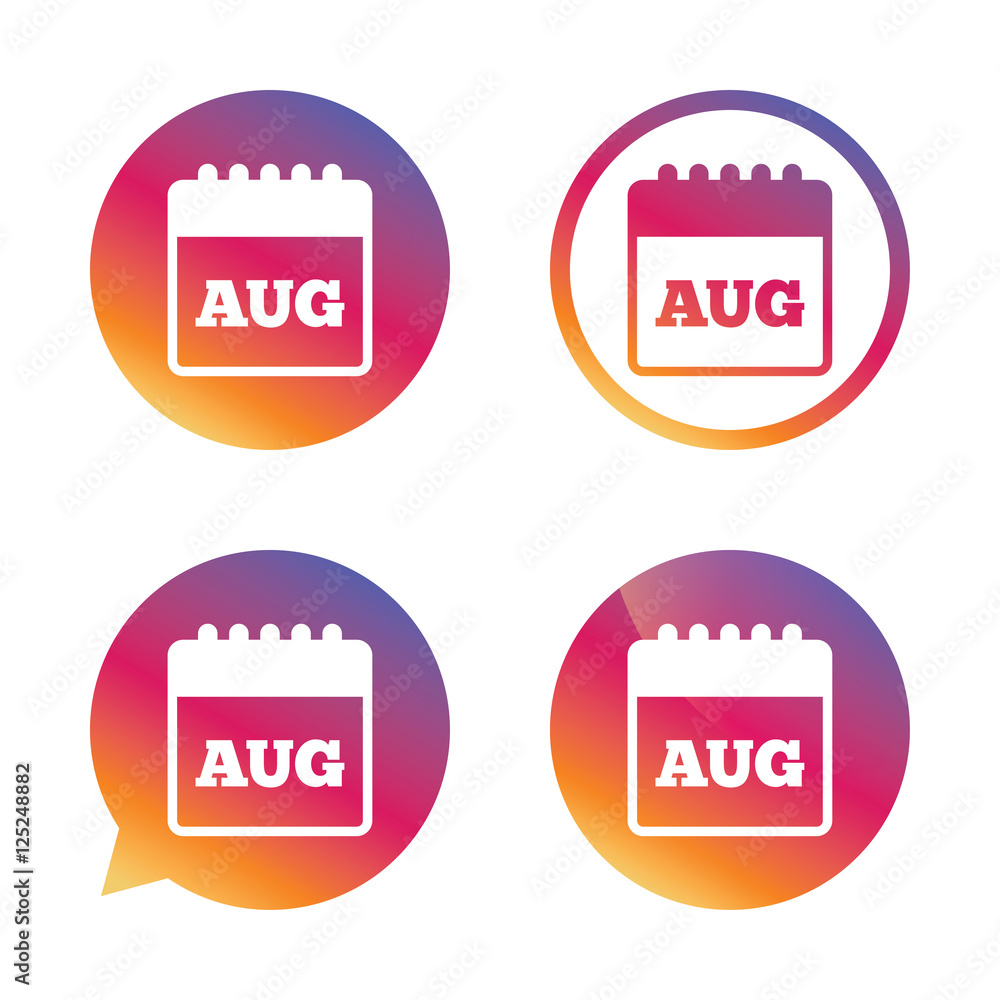 Calendar sign icon. August month symbol. Stock Vector | Adobe Stock