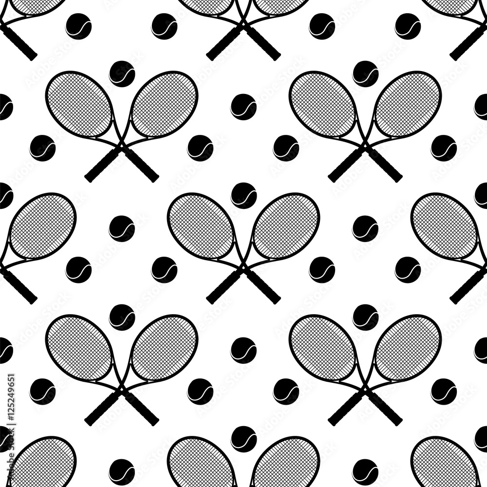 Tennis seamless pattern vector illustration. Black and wthite sport ...
