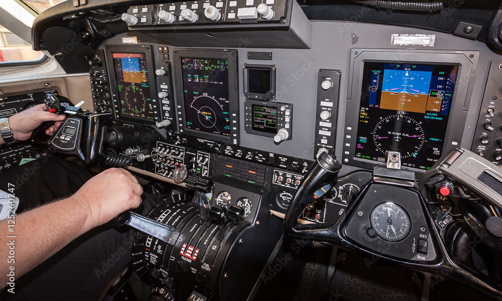 Instrument panel with glass cockpit in a modern corporate turbop Stock ...