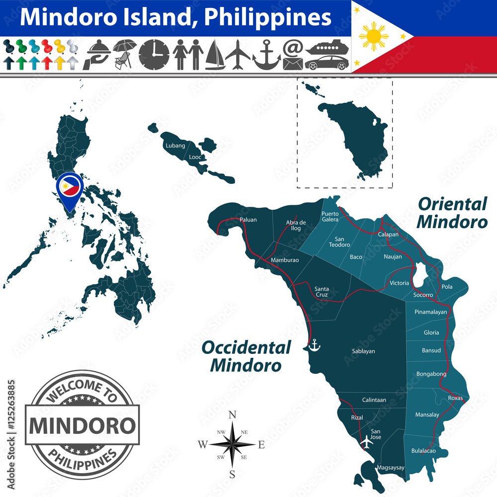 Map of Mindoro island, Philippines Stock Vector | Adobe Stock