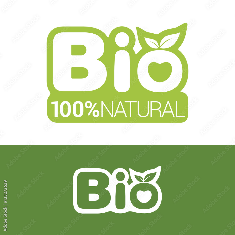 Bio label or badge with leaves for organic, natural, bio and eco ...