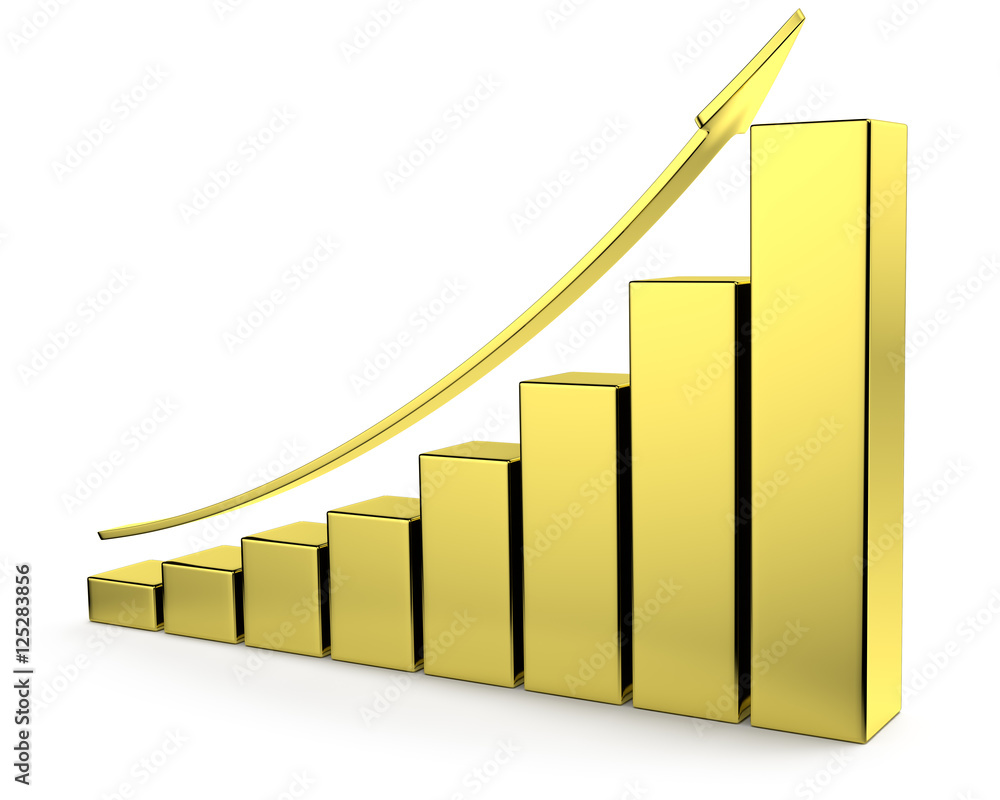 Golden bar chart with gold arrow Stock Illustration | Adobe Stock
