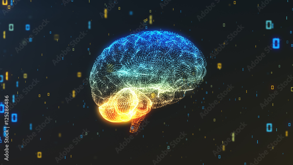 Digital binary brain illustrating big data and artificial intelligence ...