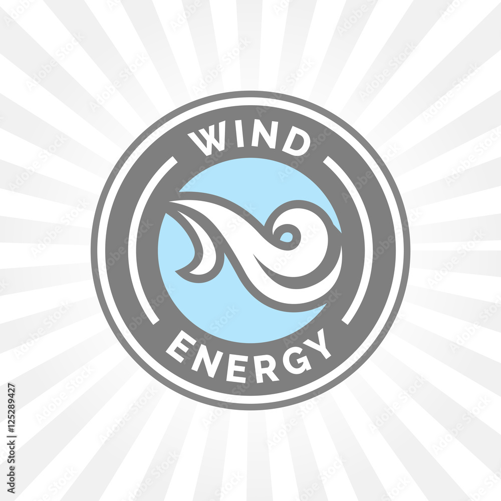 Natural wind energy emblem sign with blowing wind icon. Vector ...