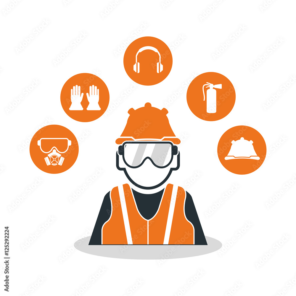 Avatar worker with glasses icon. Industrial safety security and ...