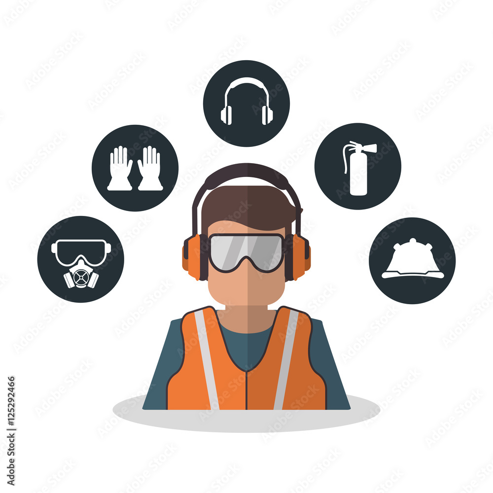 Avatar worker with glasses icon. Industrial safety security and ...