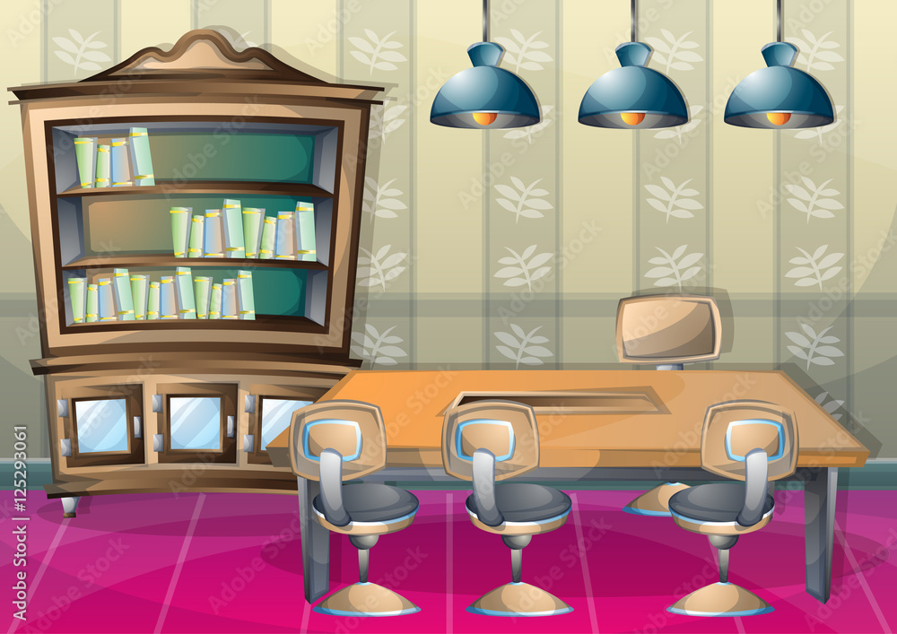 cartoon vector illustration interior library room with separated layers ...